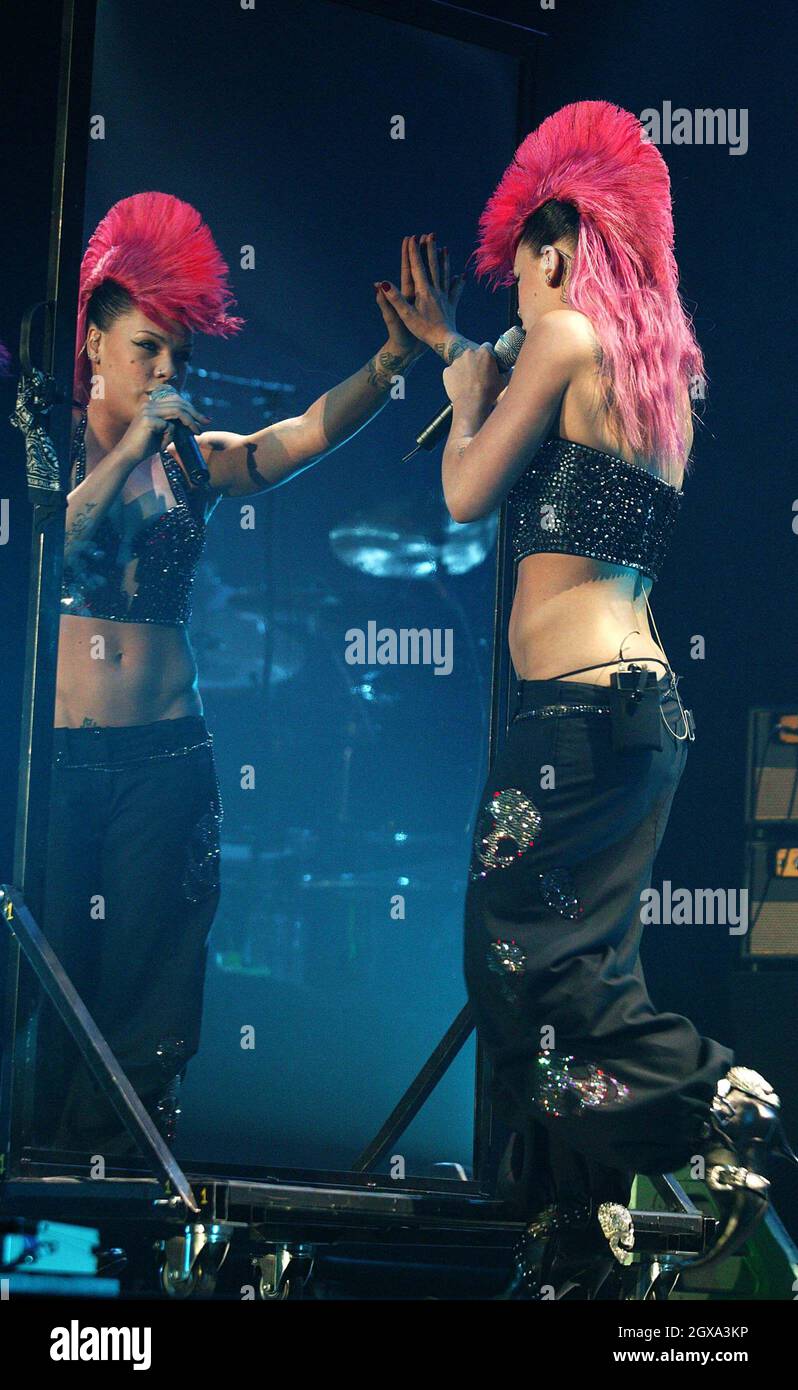 Pink performs live on stage at the Wembley Arena in London at the ...