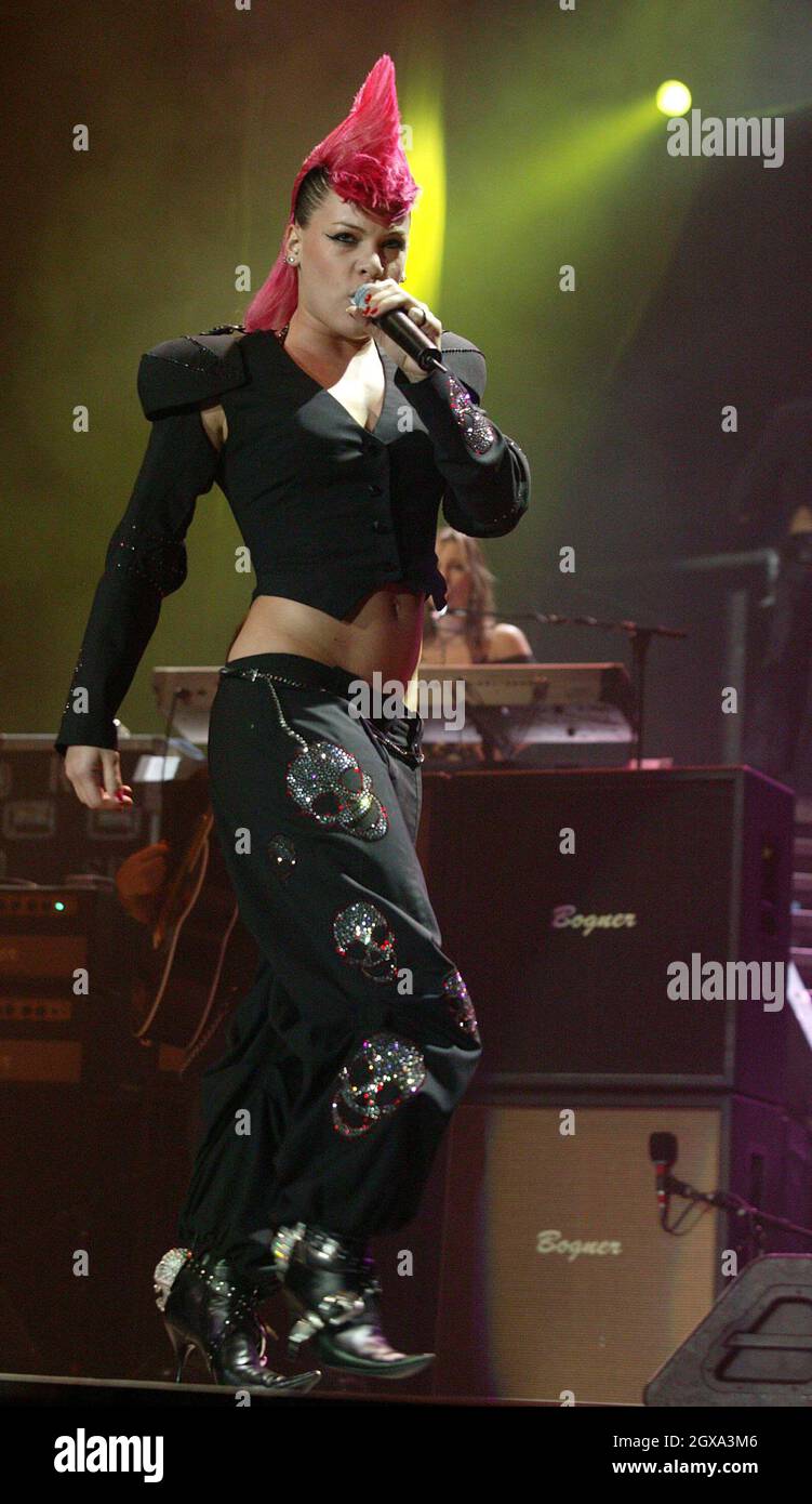 Pink performs live on stage at the Wembley Arena in London at the ...