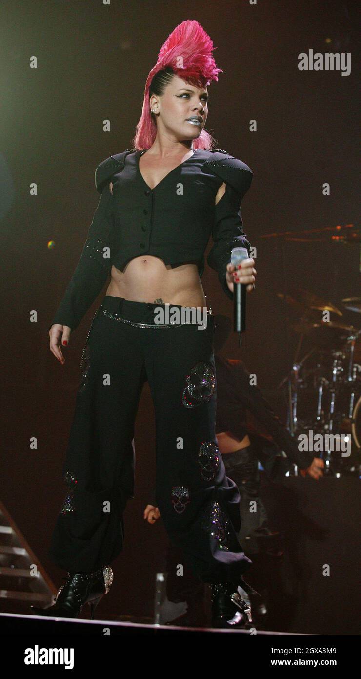Pink performs live on stage at the Wembley Arena in London at the ...