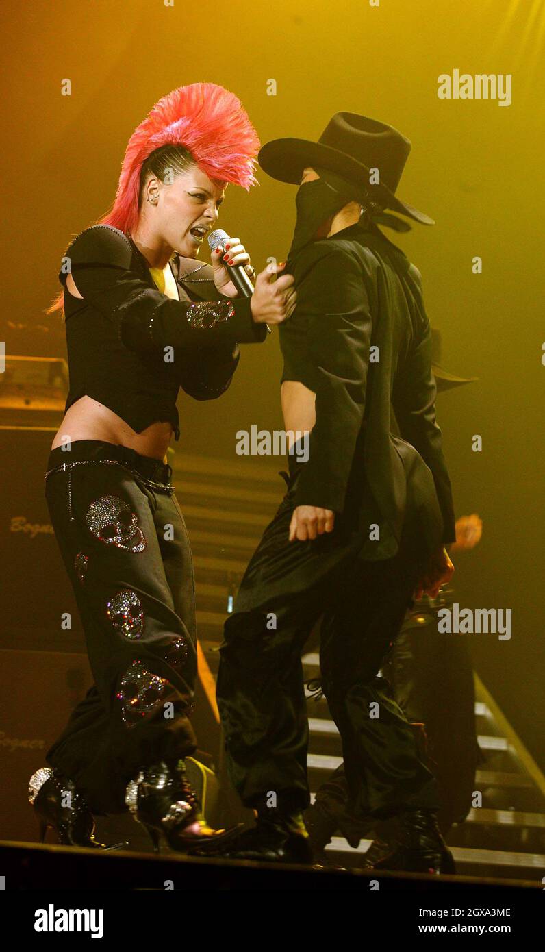 Pink performs live on stage at the Wembley Arena in London at the ...