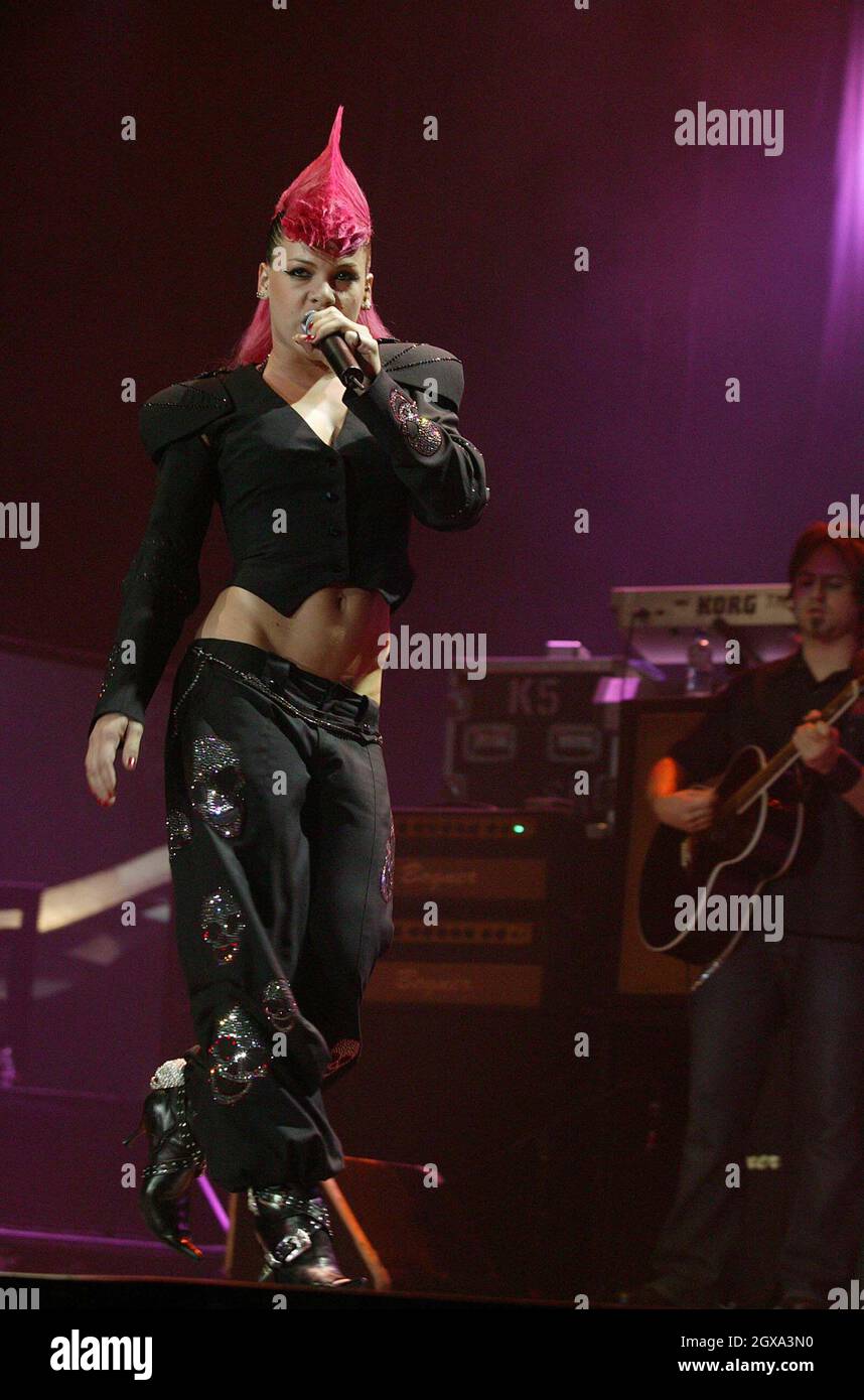 Pink performs live on stage at the Wembley Arena in London at the ...