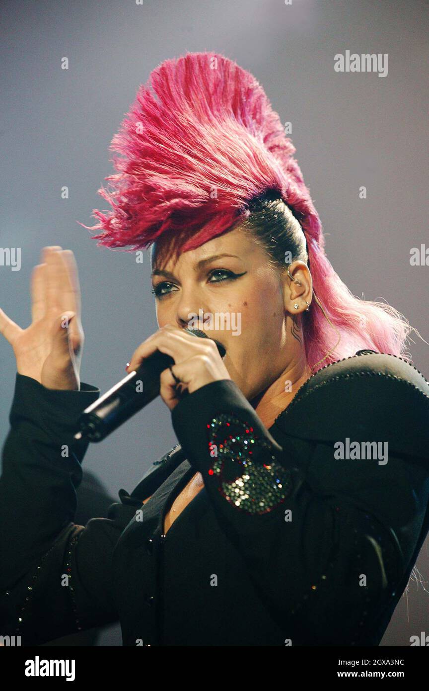 Pink performs live on stage at the Wembley Arena in London at the ...