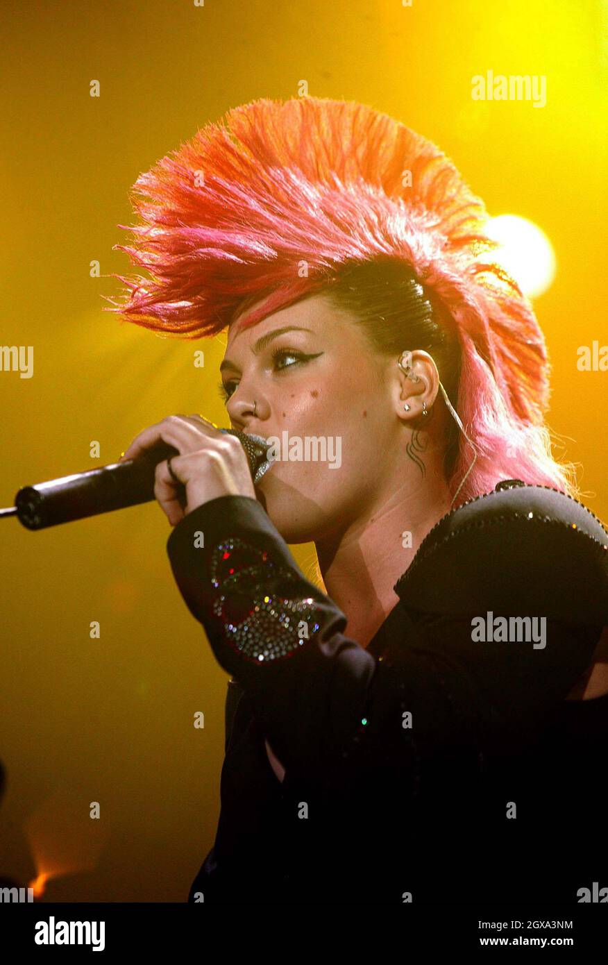 Pink performs live on stage at the Wembley Arena in London at the ...
