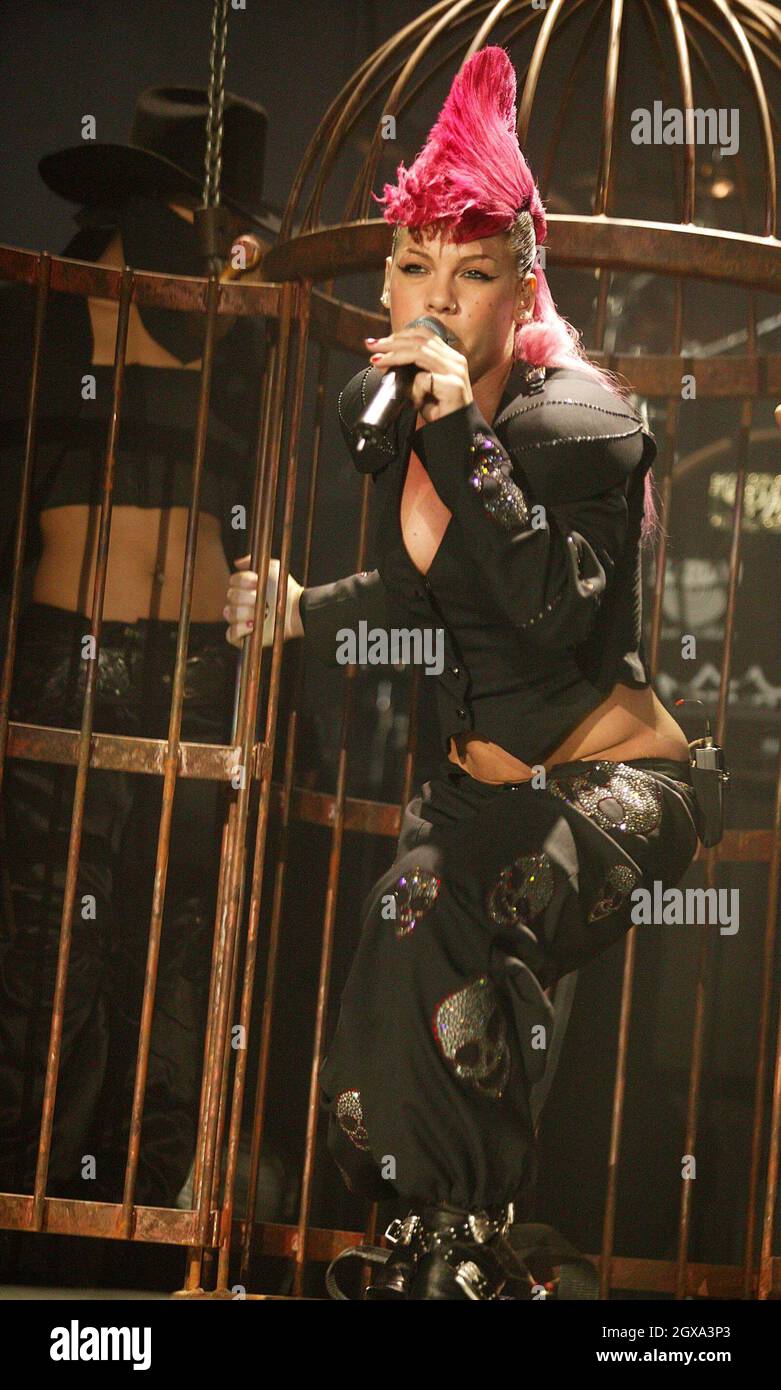 Pink performs live on stage at the Wembley Arena in London at the ...