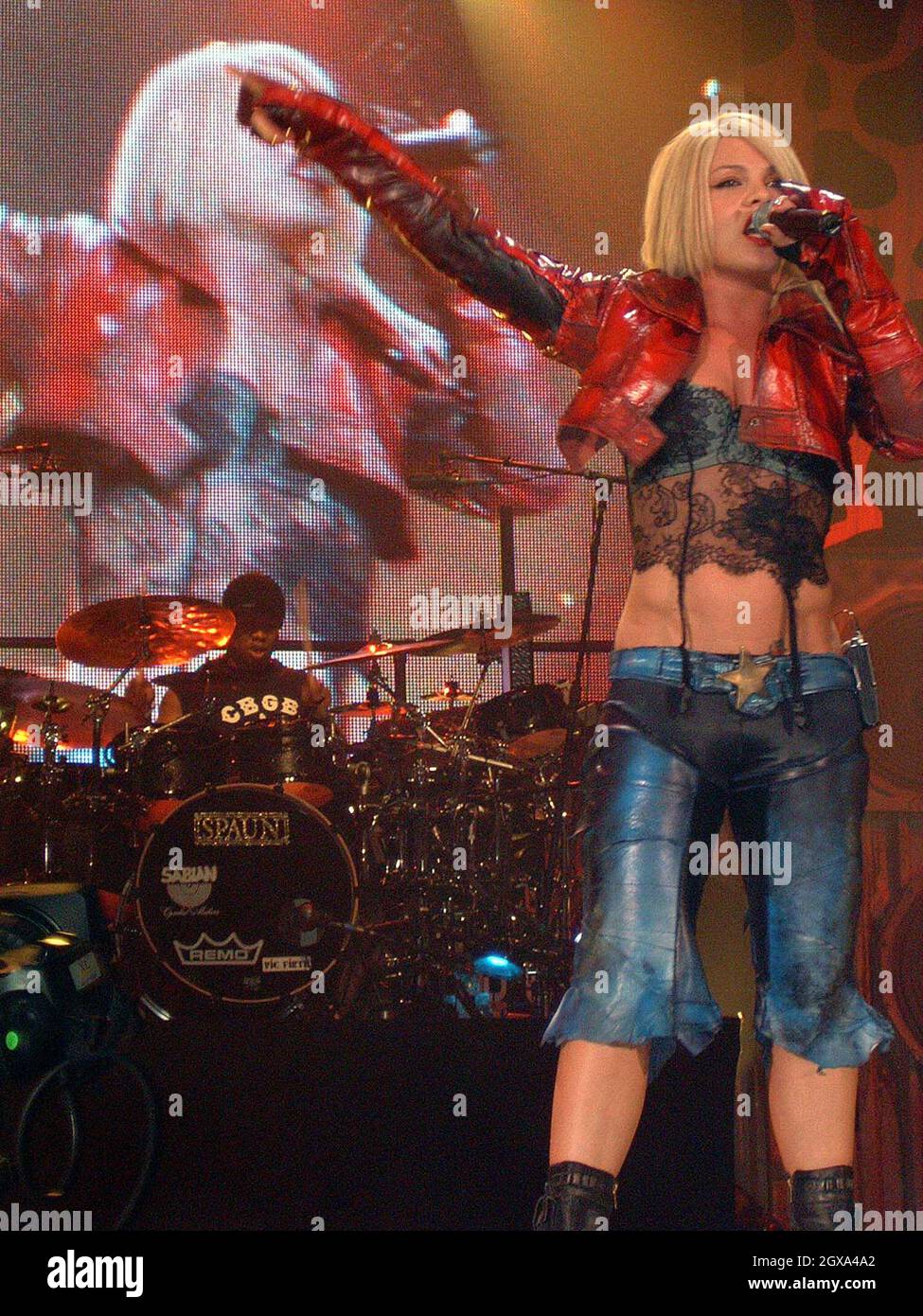 Pink performing live at Wembley Arena in London. Alecia Moore Stock ...