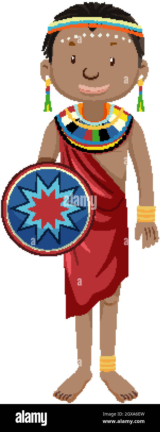 Ethnic People Of African Tribes In Traditional Clothing Cartoon ...