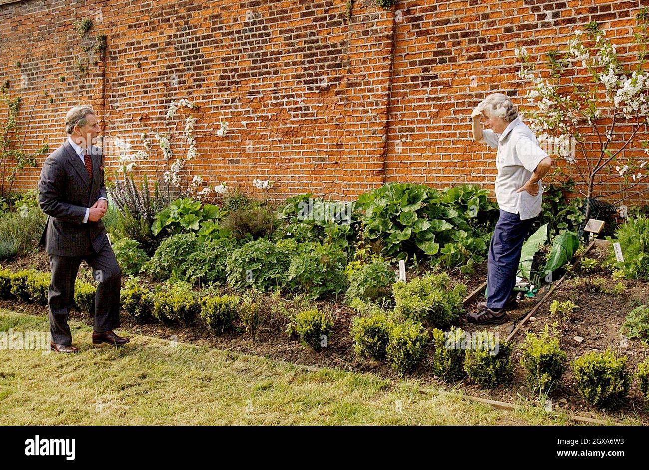 The Prince of Wales views a walled garden at Cressing Temple in Essex ...