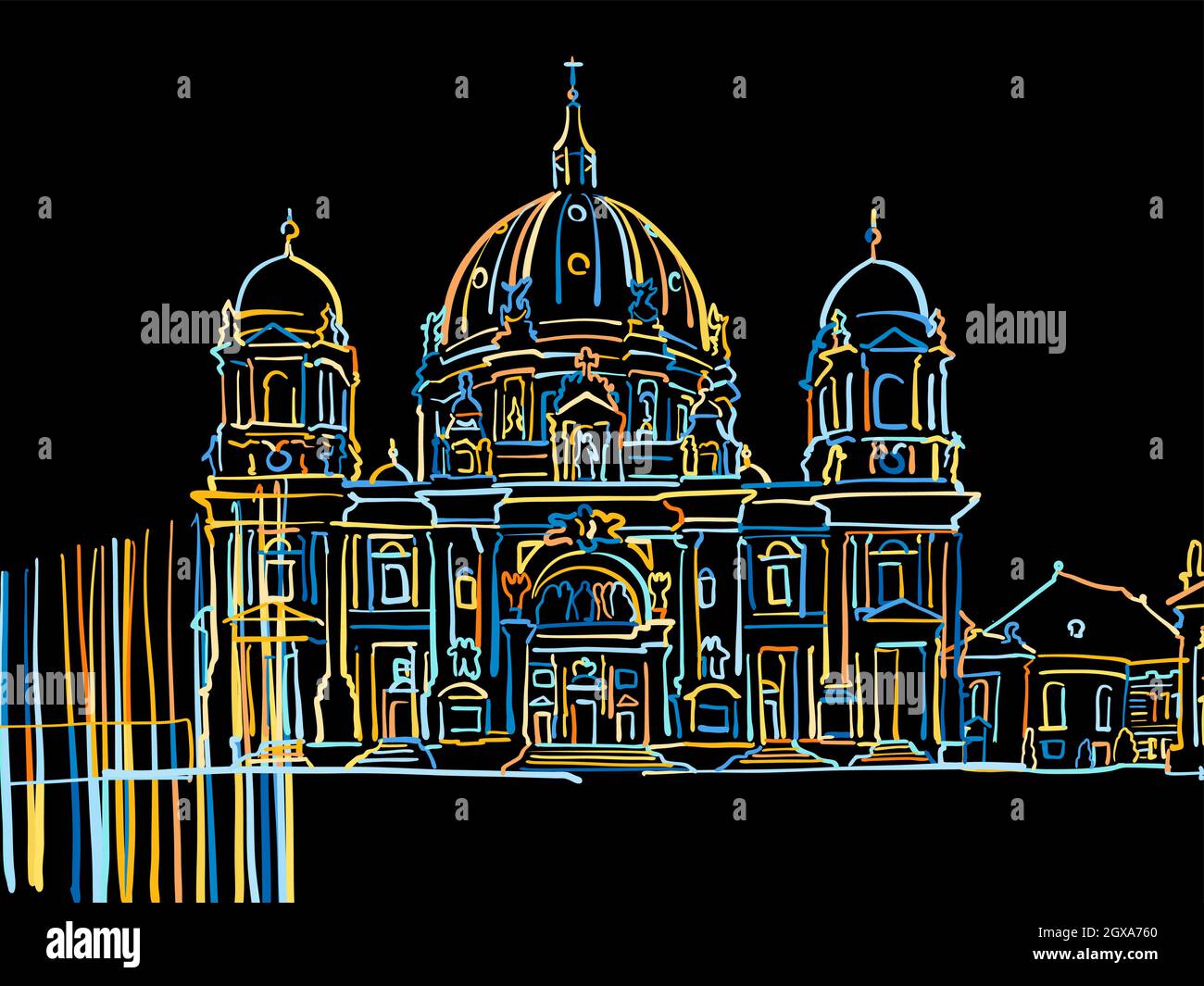 Colorful Berlin Germany Drawing on black. Well crafted vector sketch ...