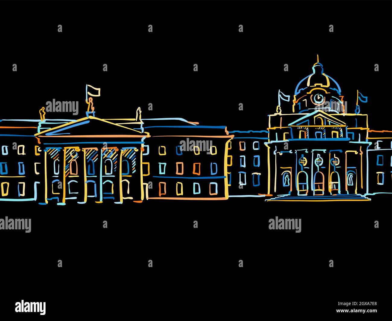 Colorful Dublin Drawing on black. Well crafted vector sketch for ...