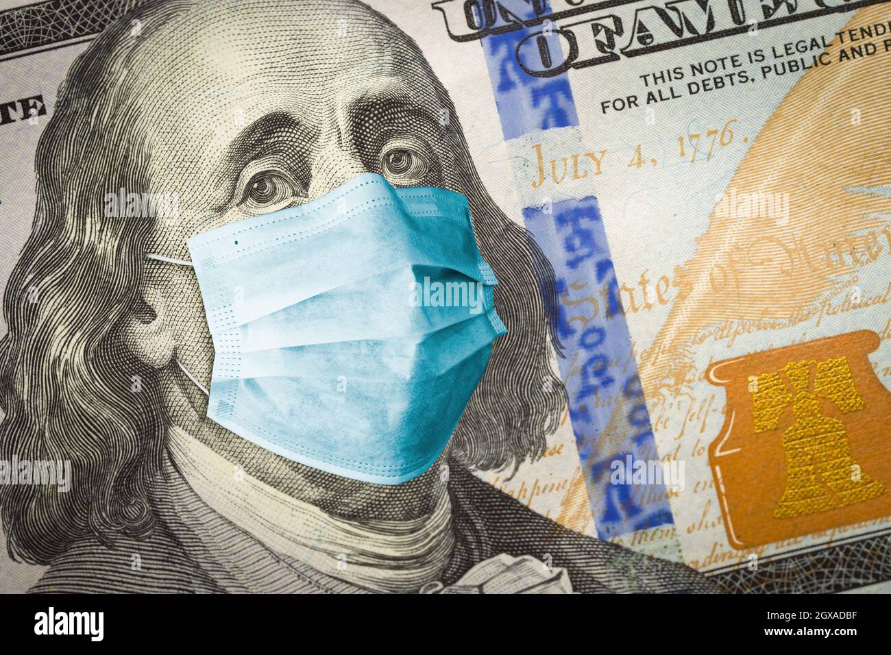 Benjamin Franklin With Worried and Concerned Expression Wearing Medical ...