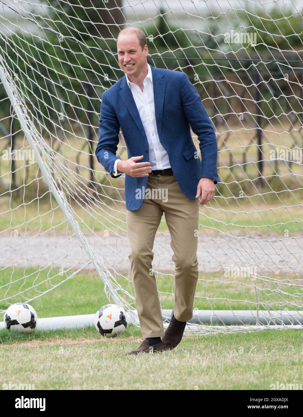 Prince William, Duke of Cambridge takes his turn in goal as he enjoys a ...