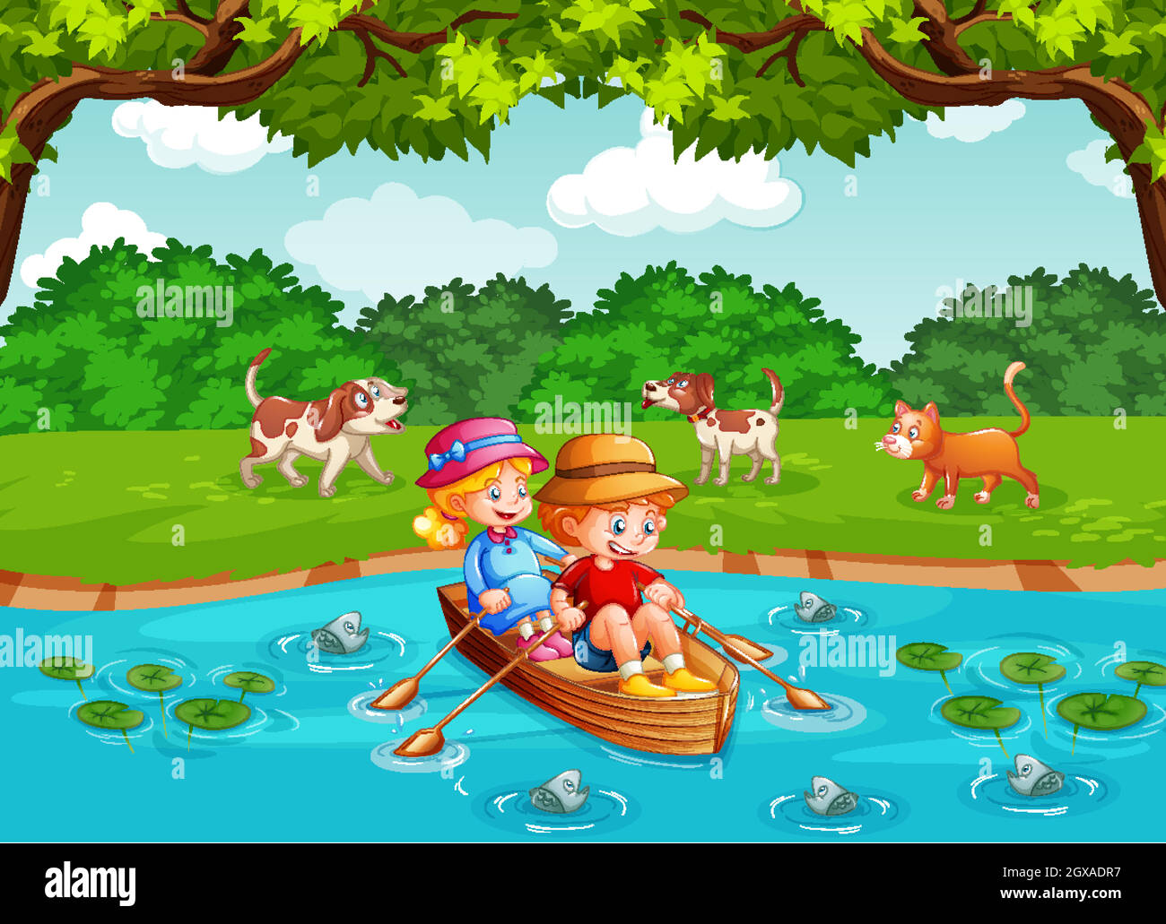 Boy boat lake Stock Vector Images - Alamy