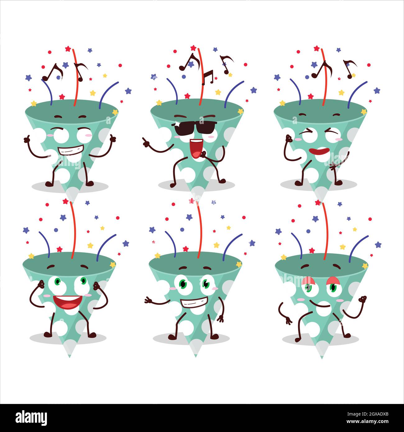 An image of green party popper with confetti dancer cartoon character ...