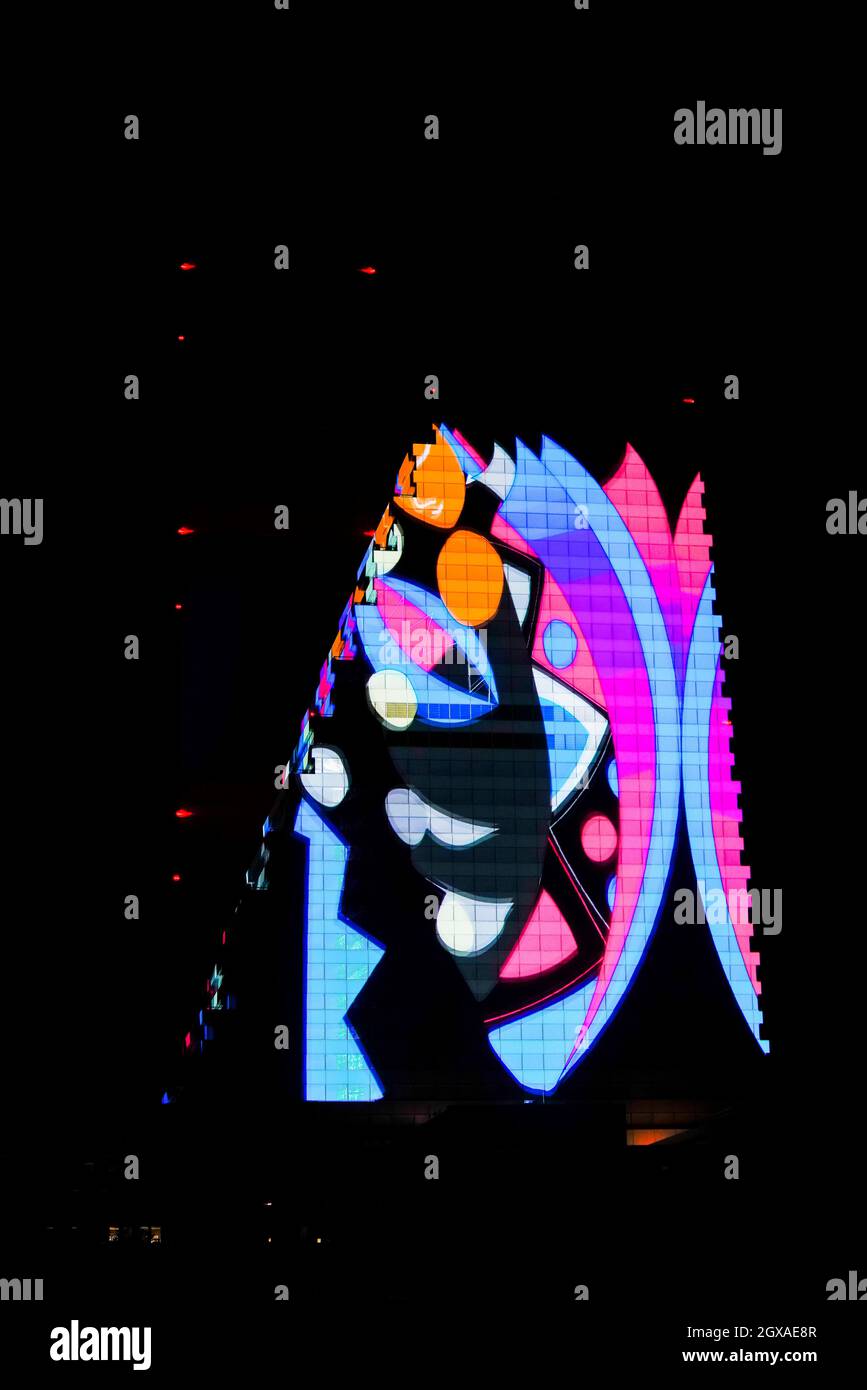 Light show on the 178 meter "Building 1" to celebrate The Basel ...