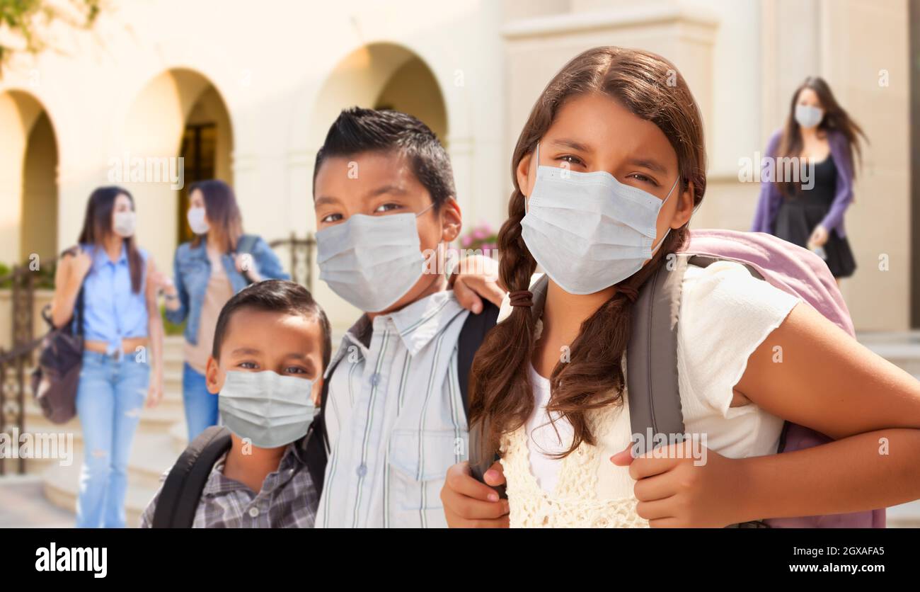 Young Students on School Campus Wearing Medical Face Masks Stock Photo ...