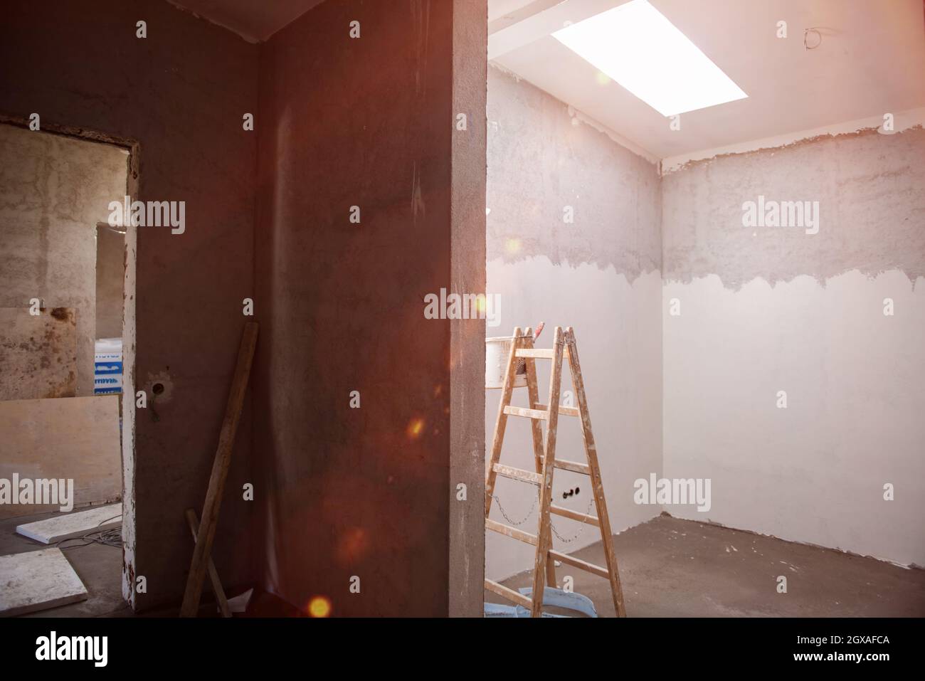 ladder in Interior of apartment during construction, remodeling ...