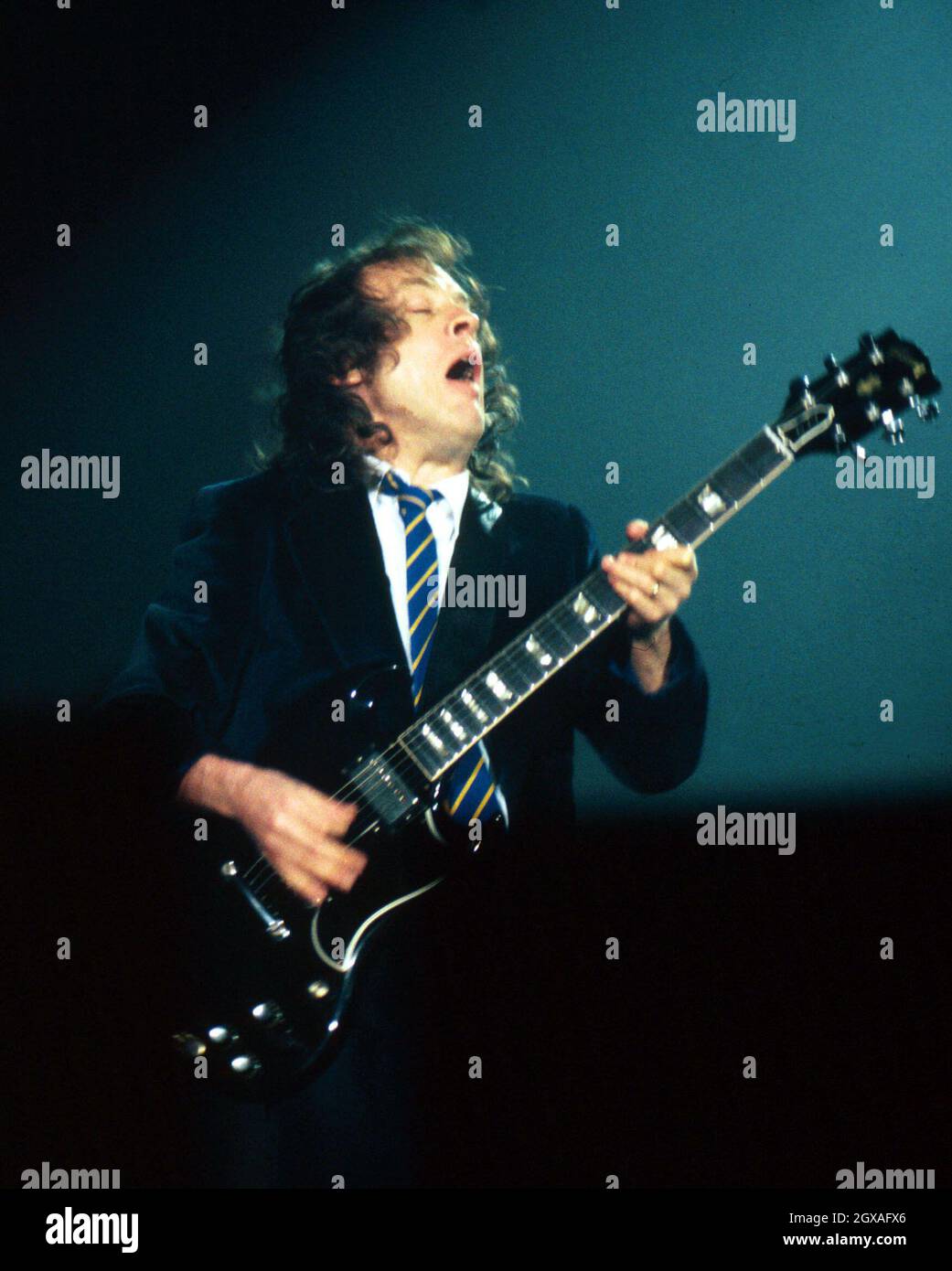 Angus Young of AC DC performing live in concert at Newcastle Arena ...