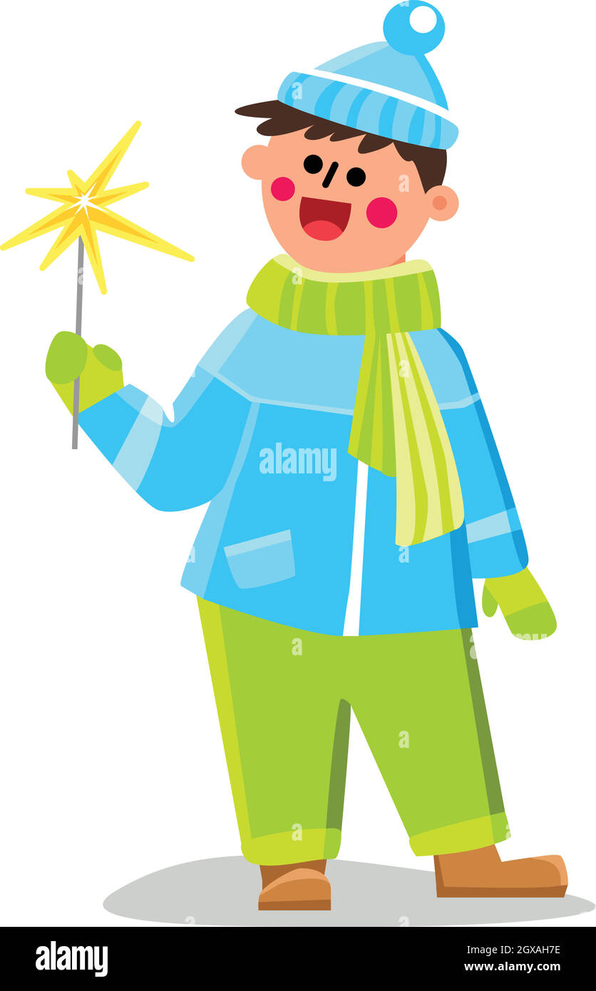 Burning Sparkler Holding In Hand Kid Boy Vector Stock Vector Image ...