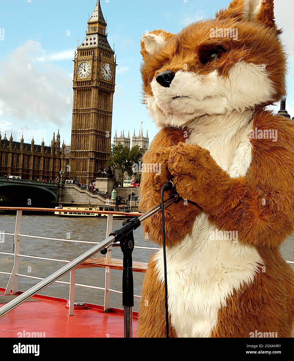 A giant fox, hare and stag floated down the river, past Parliament on a ...