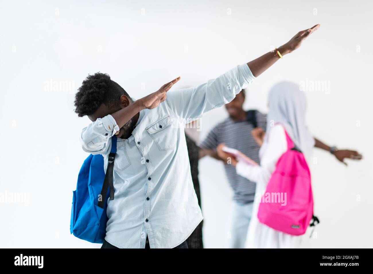 university lifestyle group of young african students having fun and ...