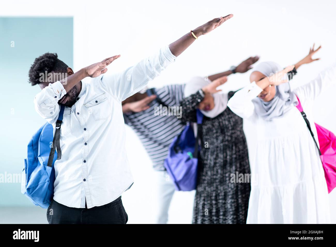 university lifestyle group of young african students having fun and ...