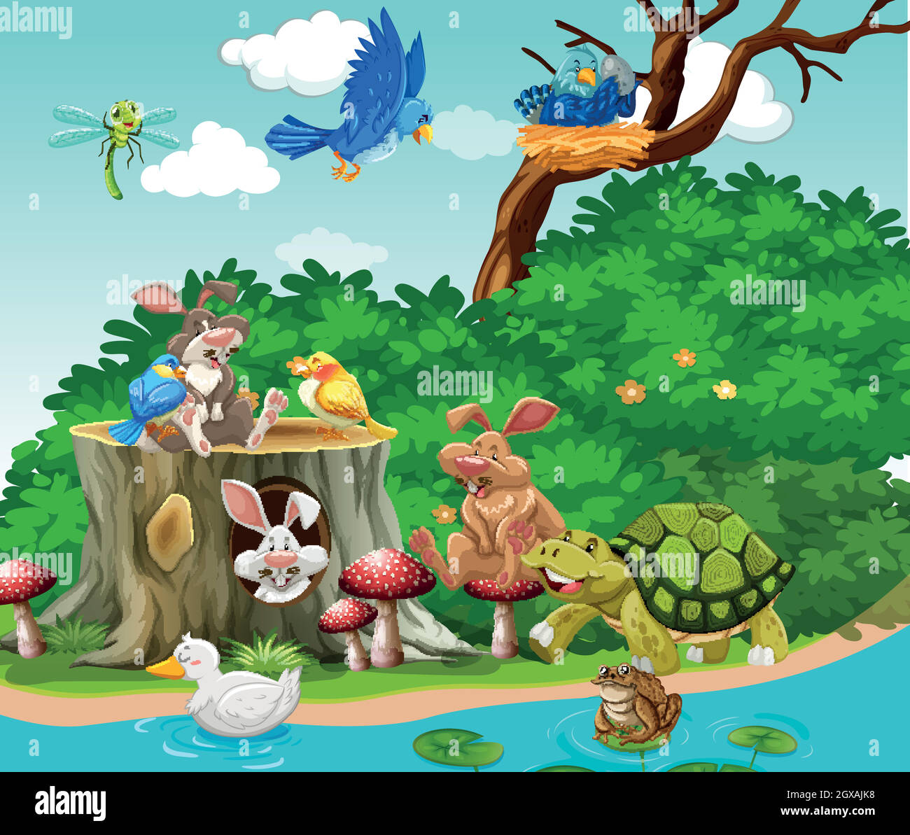Cute animals living by the river Stock Vector Image & Art - Alamy