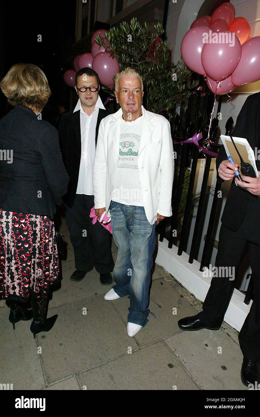 Nicky haslam arrives at his party at the Carpacio restaurant Stock ...