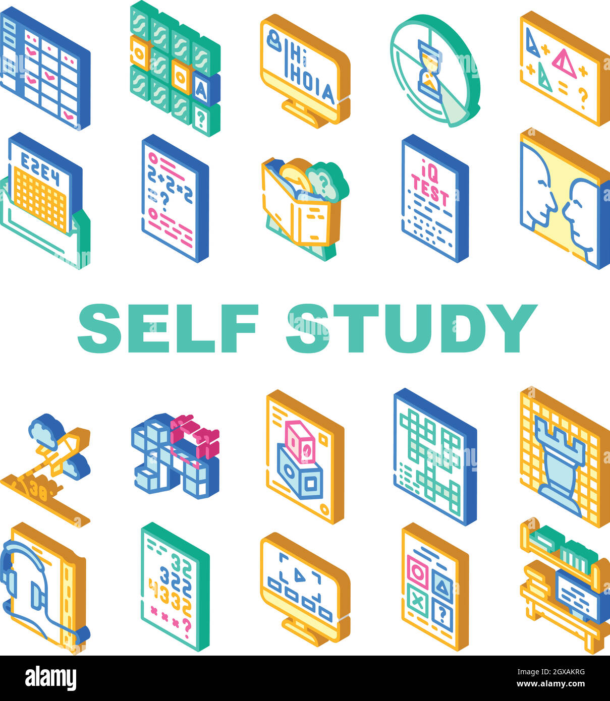 Self Study Lessons Collection Icons Set Vector Stock Vector Image & Art ...