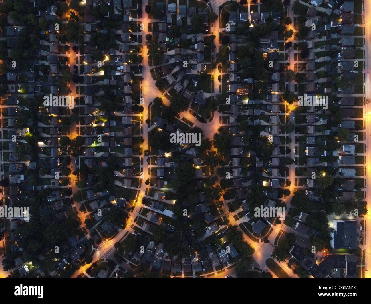 Aerial shot of houses in a subdivision at night Stock Photo - Alamy