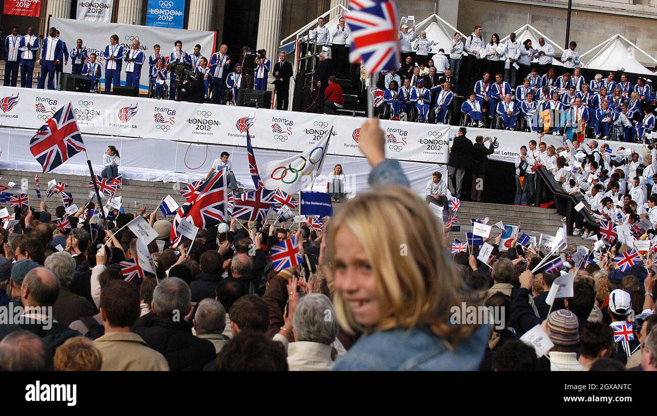 The Olympic Parade of the Heroes through the streets of London Stock ...