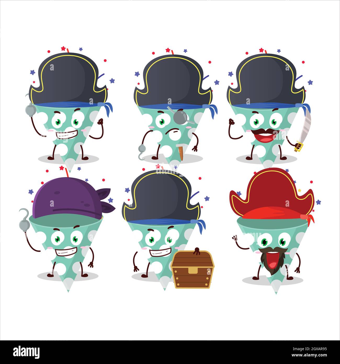 Cartoon character of green party popper with confetti with various ...