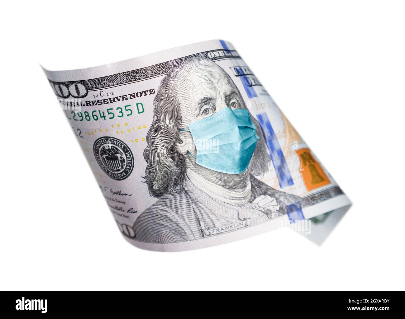 One Hundred Dollar Bill With Medical Face Mask on Benjamin Franklin ...
