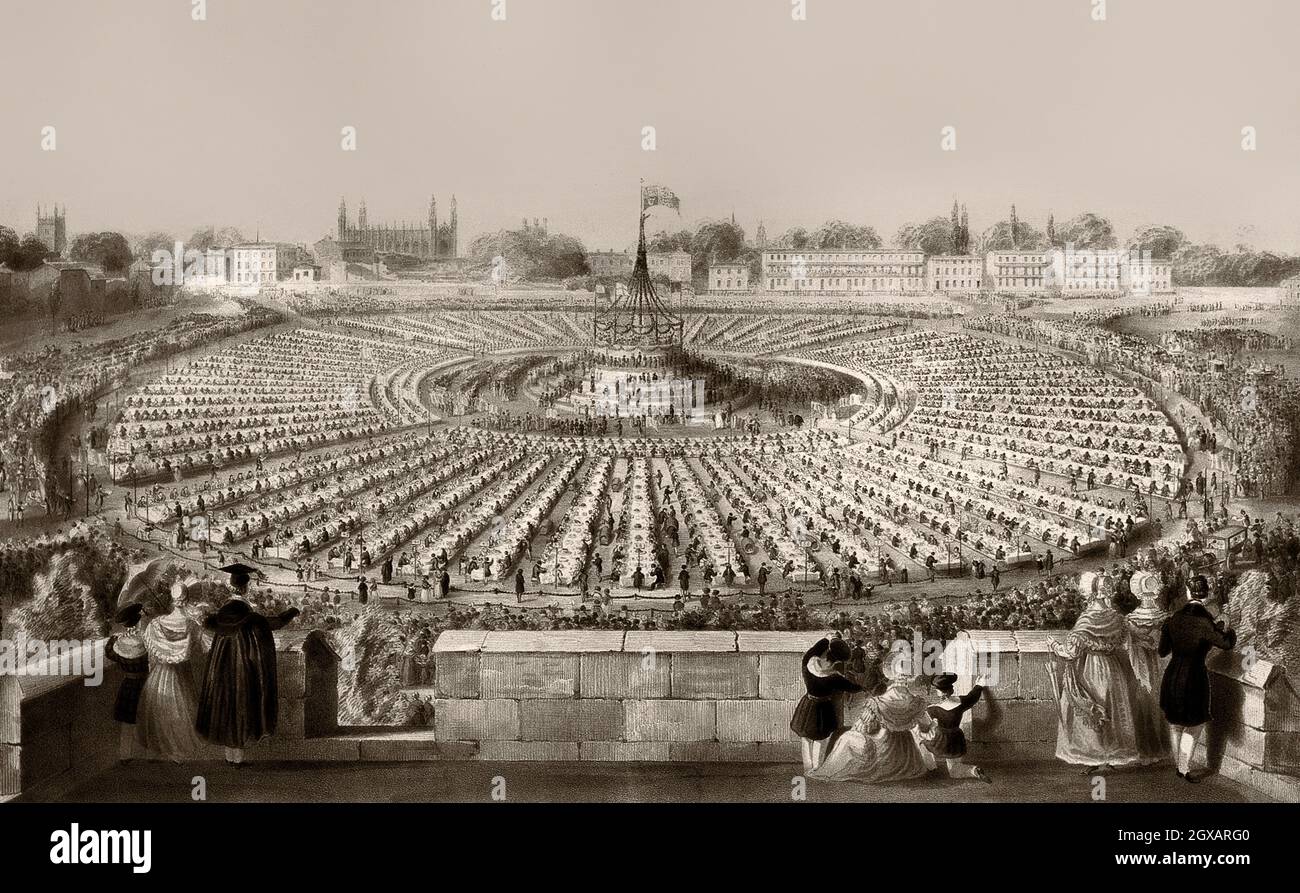 Dinner celebrating the coronation of Queen Victoria, Cambridge, Parker ...