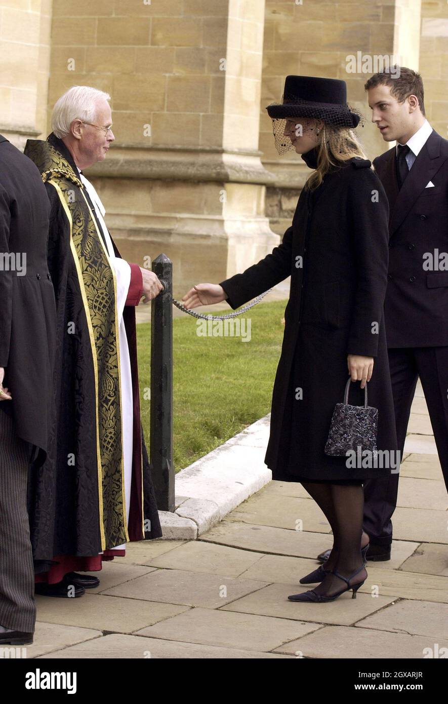 Lady Gabriella Windsor and Freddie Windsor is greeted at the funeral of ...