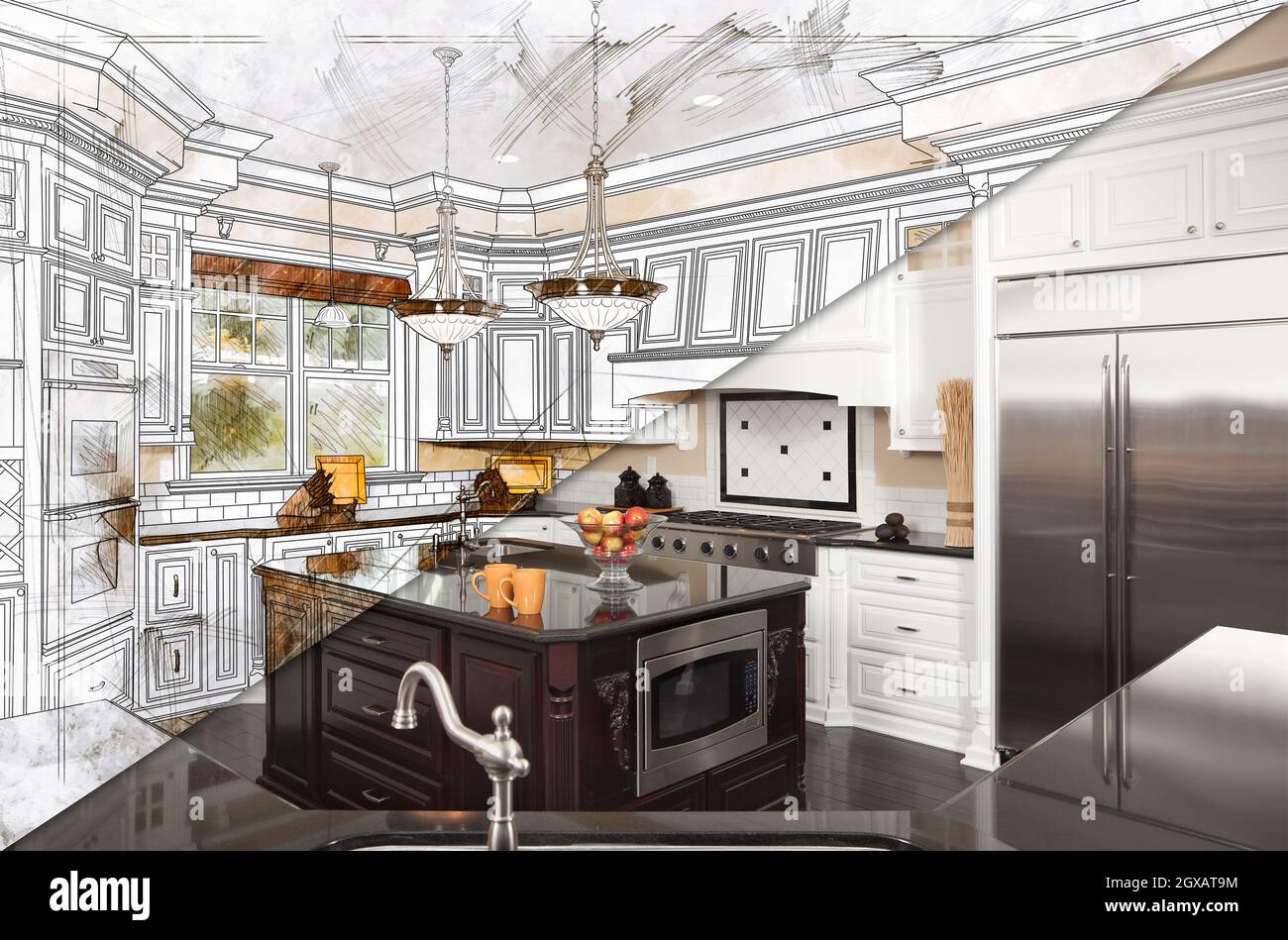 Beautiful Custom Kitchen Design Drawing Cross Section Into Finished ...