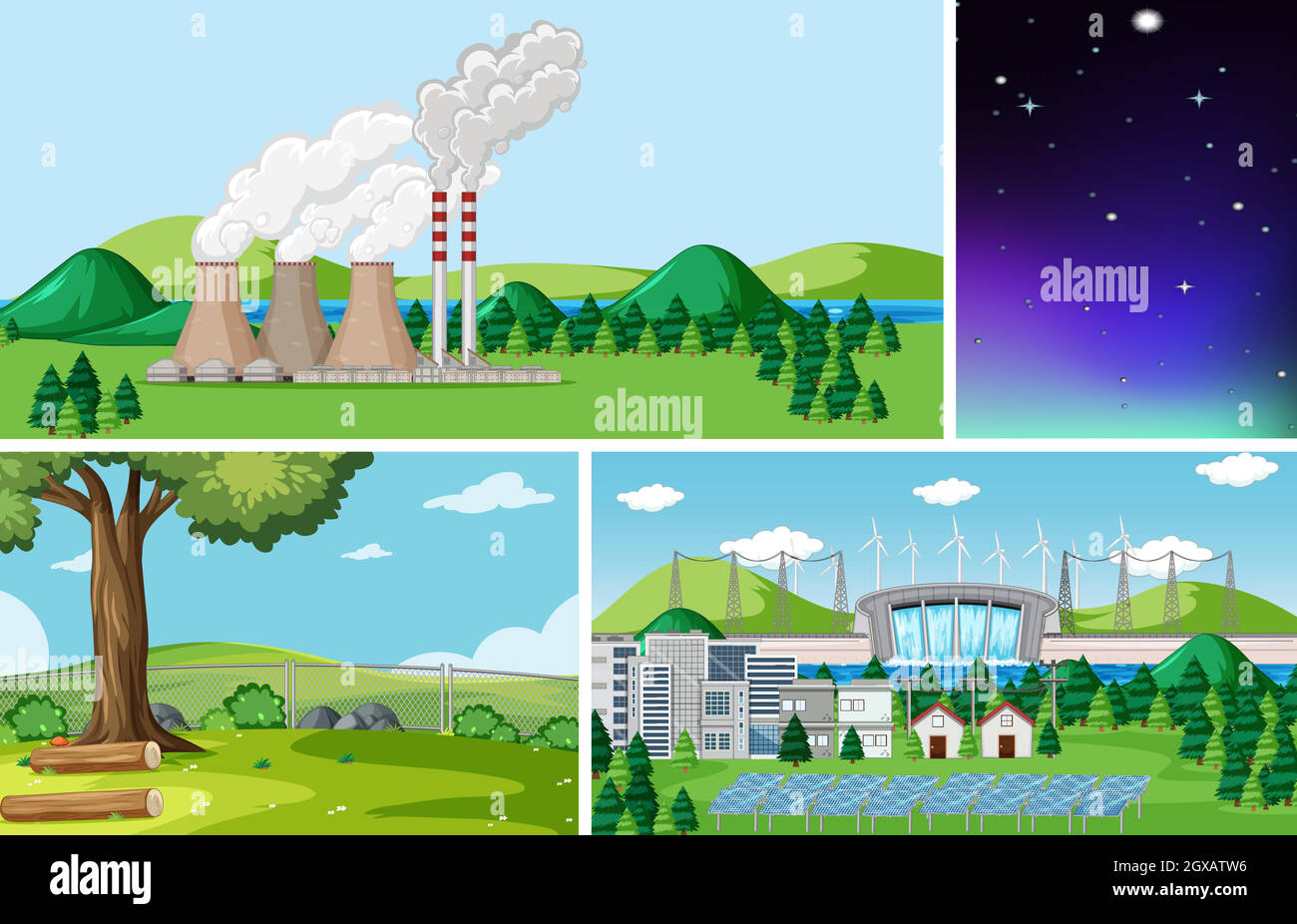 Four different scenes in nature setting cartoon style Stock Vector ...