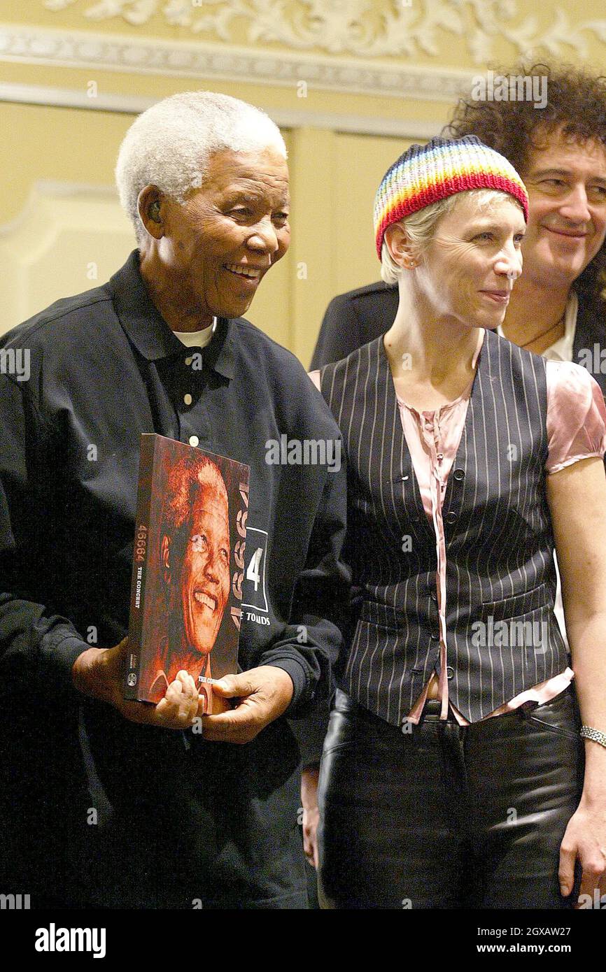 Nelson Mandela with Annie Lennox at his book signing at the Dolchester ...