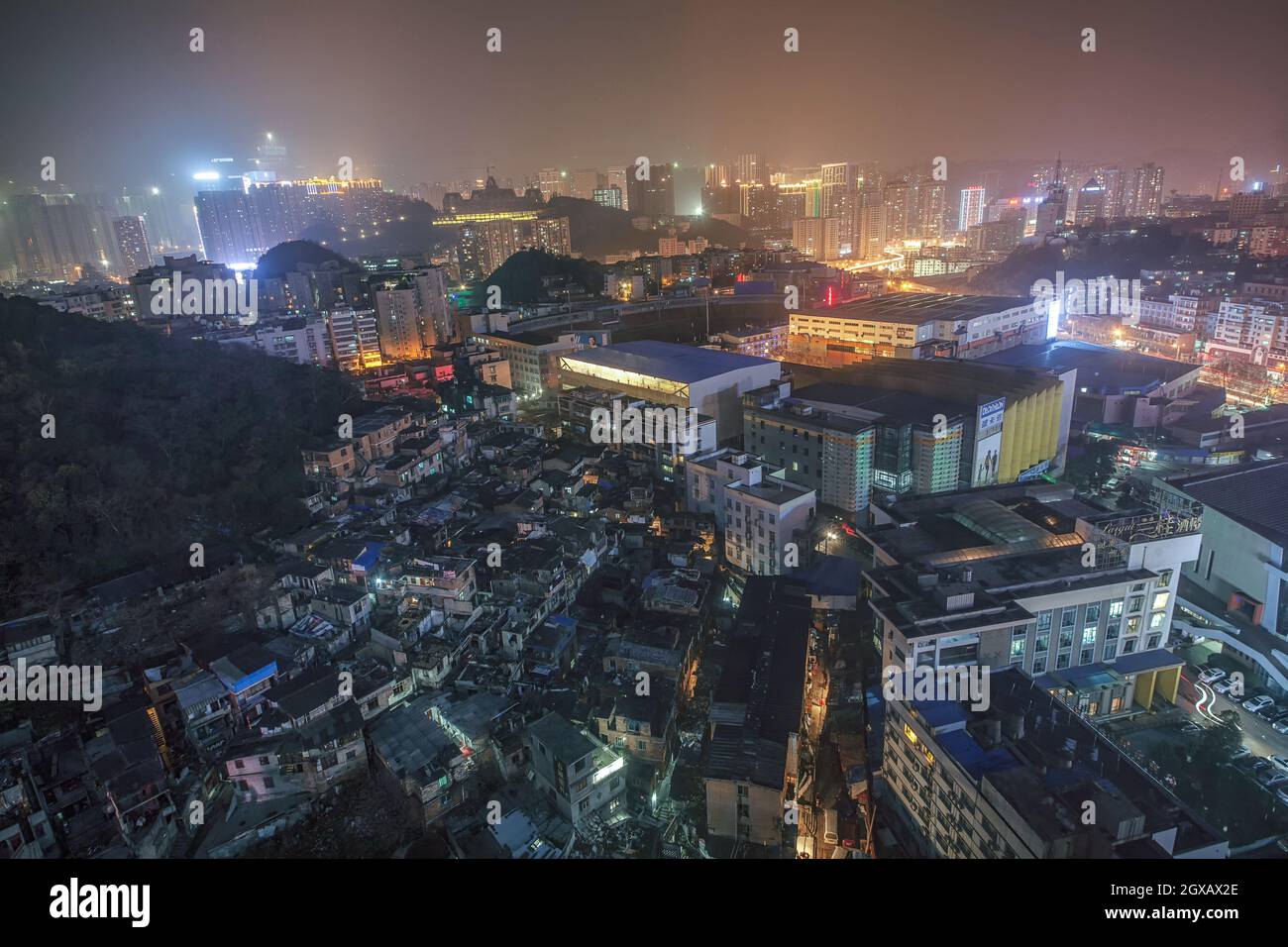 Feb 12, 2015: An aerial night cityscape of the intersection of a poor ...