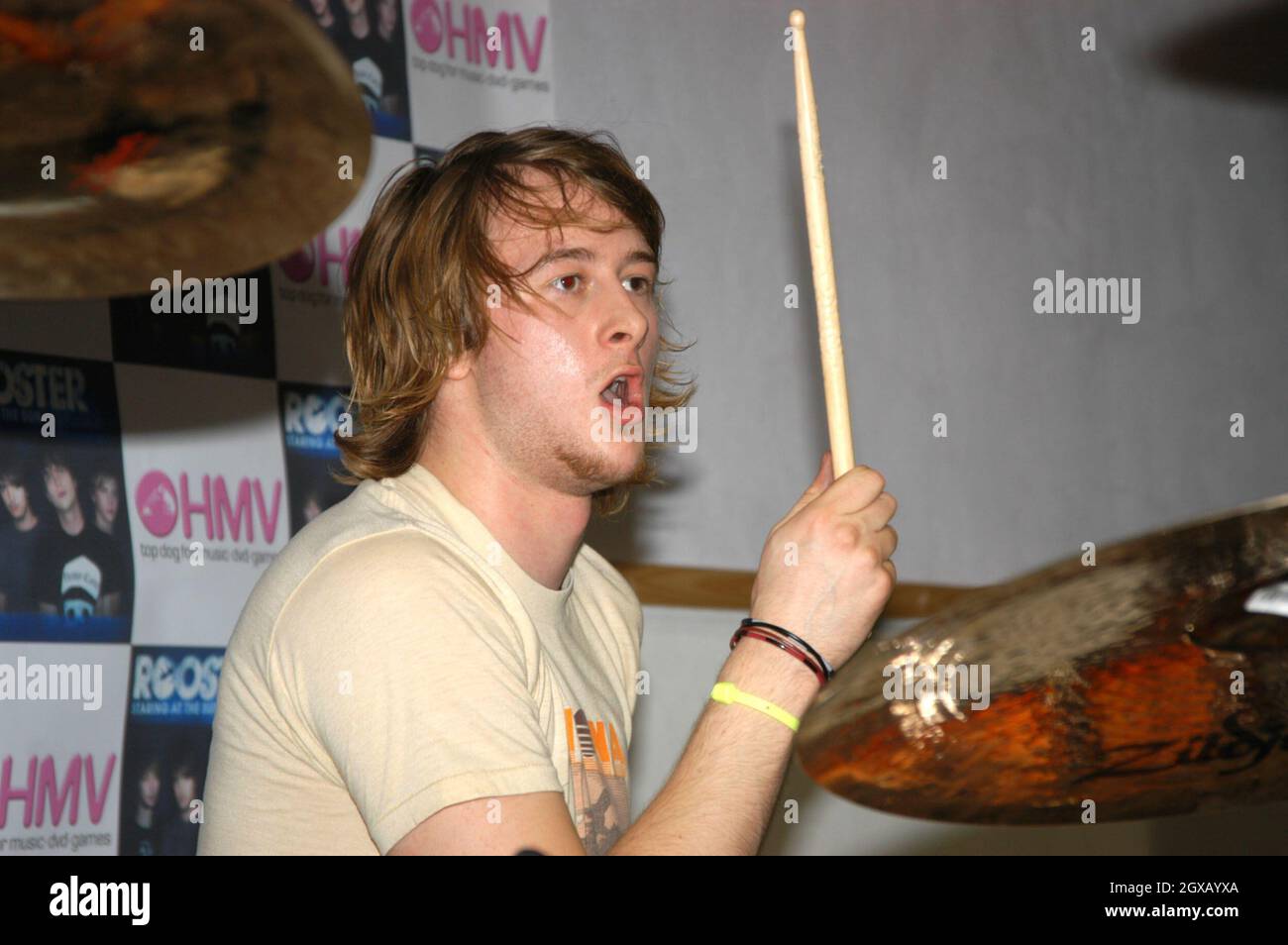 David Neale of pop rockers Rooster at an instore signing and live ...