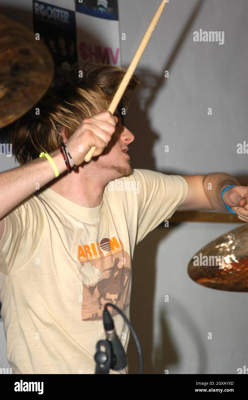 David Neale of pop rockers Rooster at an instore signing and live ...