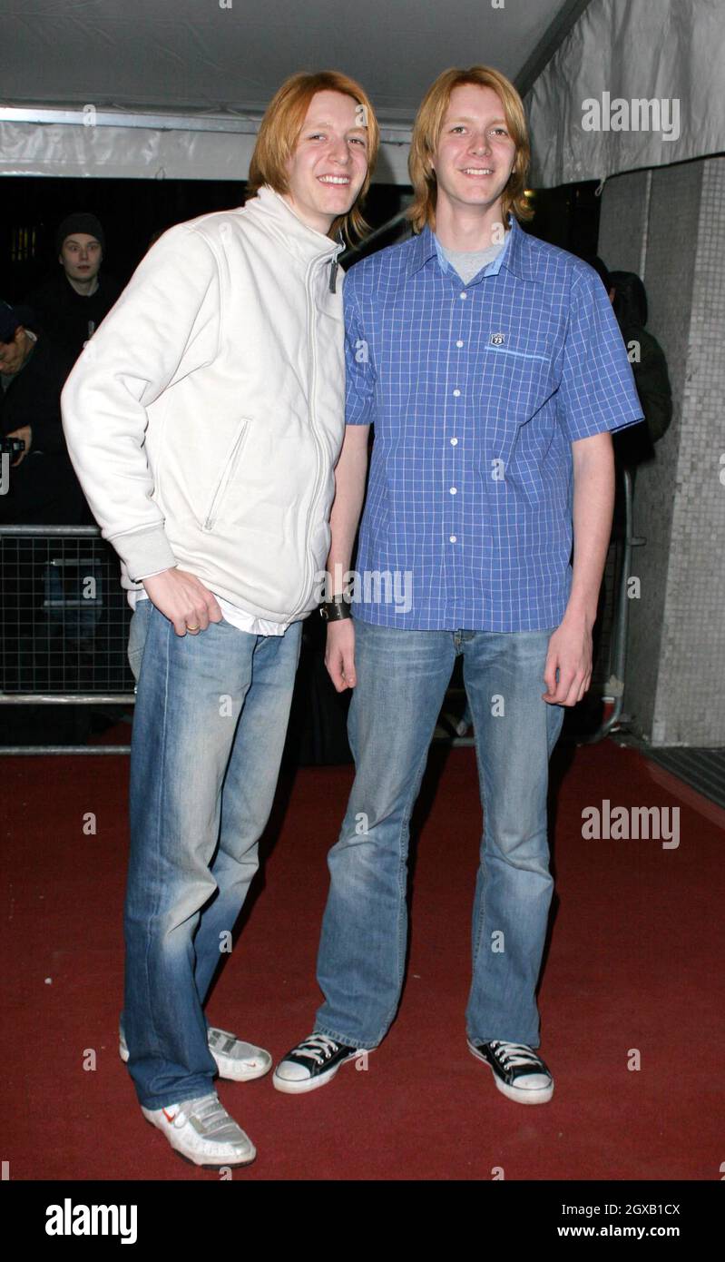 James and Oliver Phelps aka Fred and George Weasley at the filming of ...
