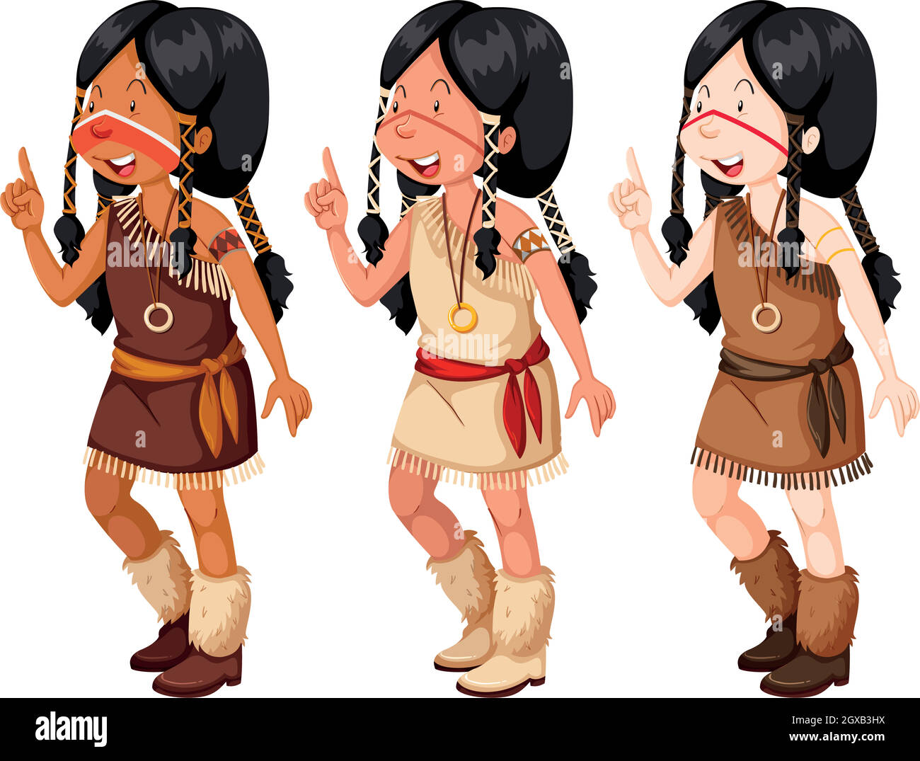 Native american indian girls in traditional costume Stock Vector Image ...