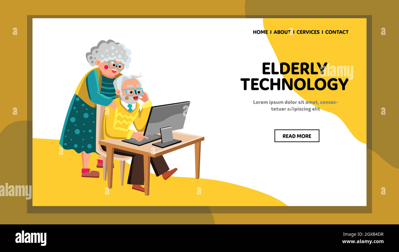 Elderly Technology Gadget Using Together Vector Stock Vector Image ...