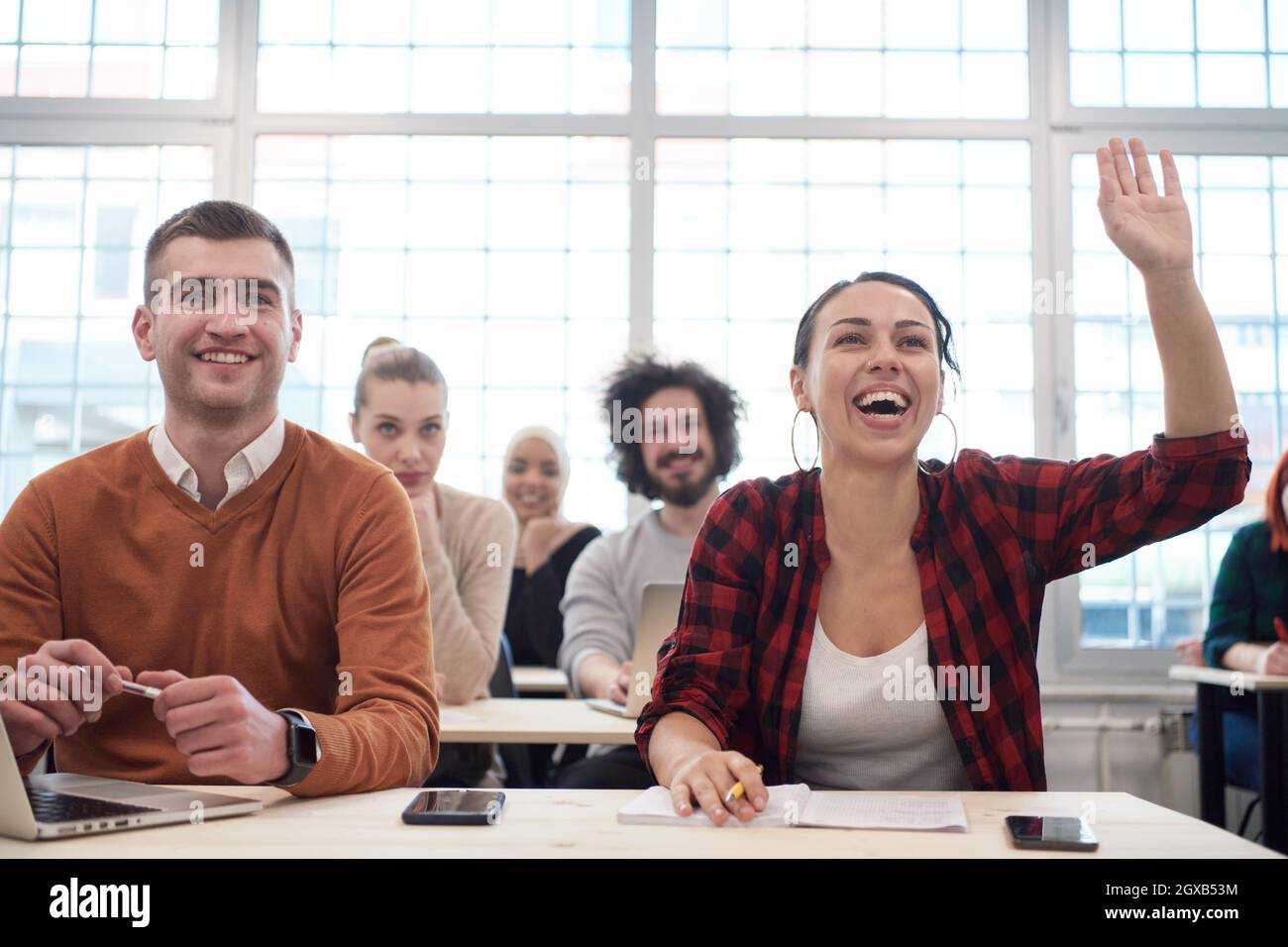 business education group of students at class or presentation Stock ...