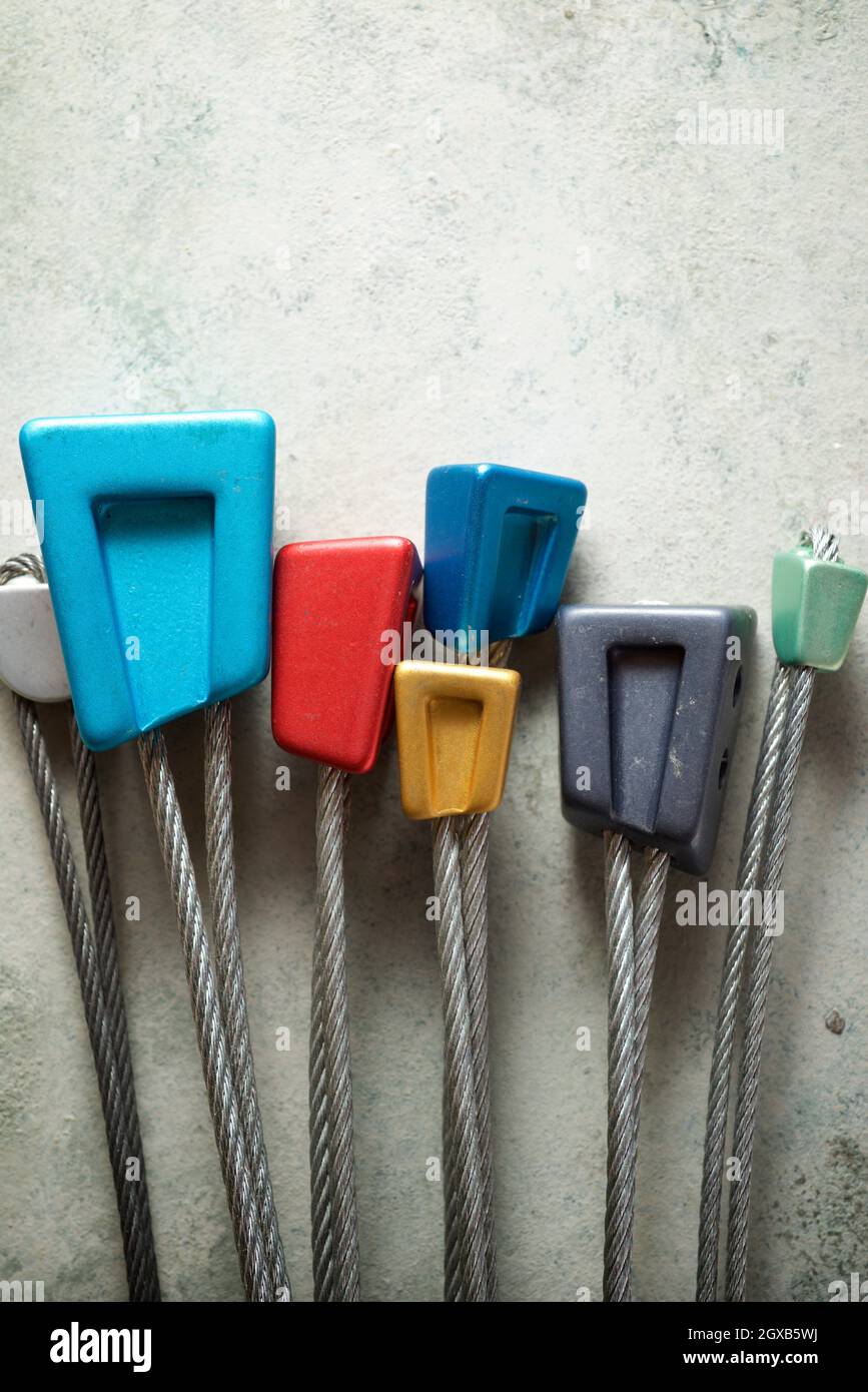 Nuts used in climbing on a table Stock Photo - Alamy