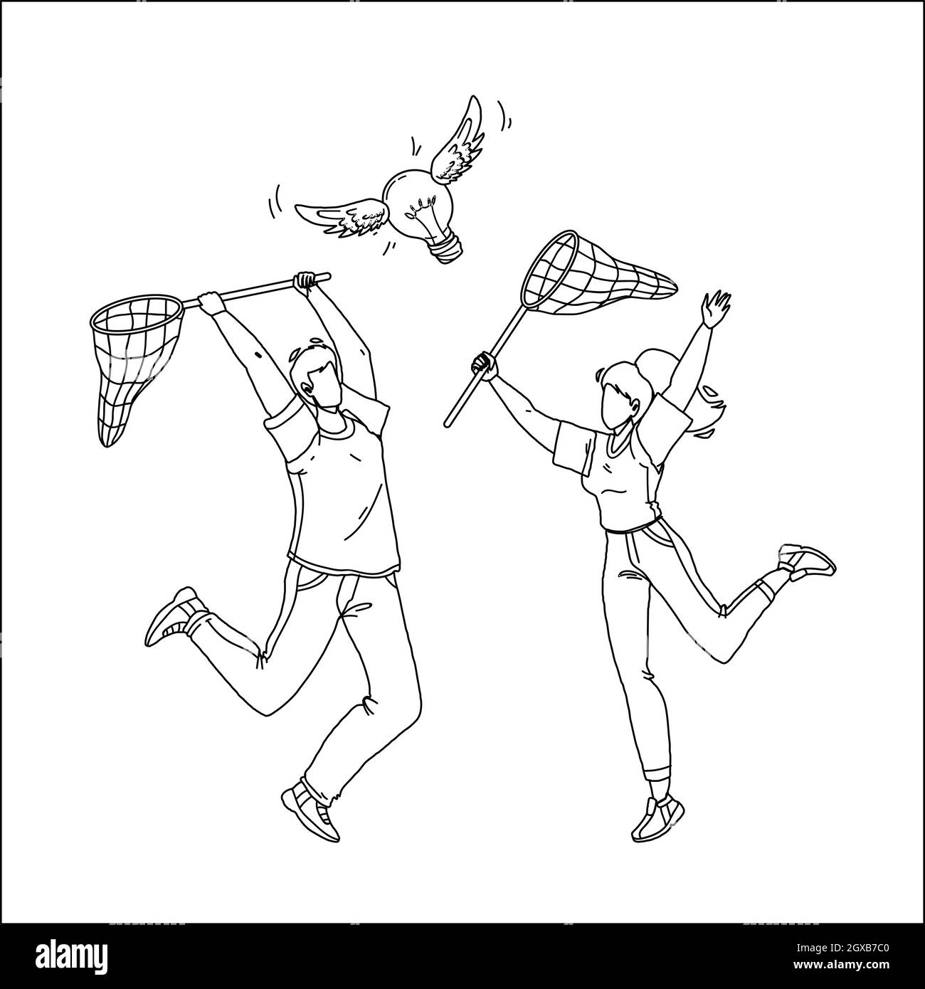 Catching Idea With Net Man And Woman People Vector Stock Vector Image ...