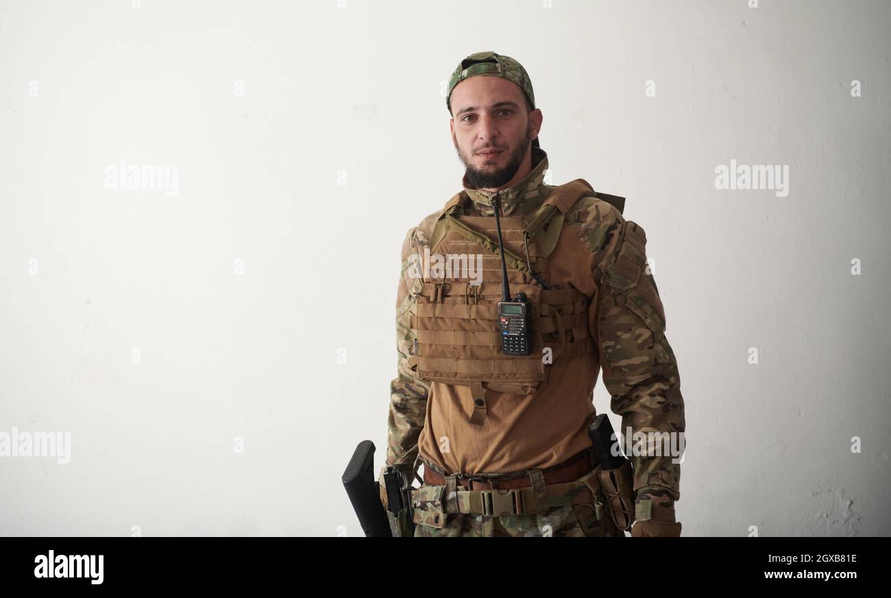 modern warfare soldier portrait as a hero in urban environment Stock ...