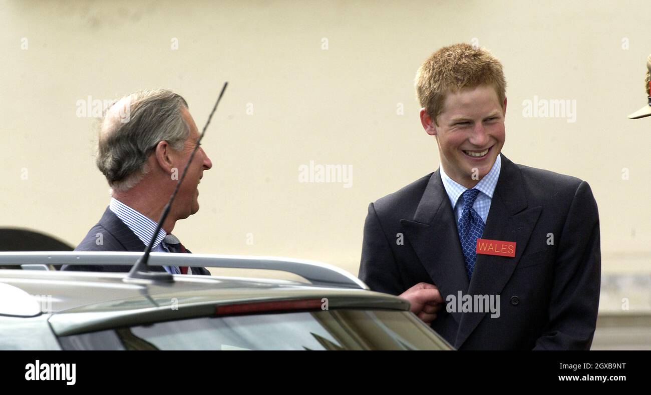 Prince Harry, accompanied by Prince Charles, arrives at Sandhurst Royal ...