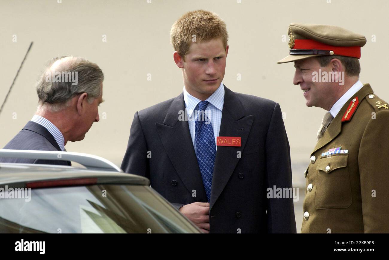 Prince Harry, accompanied by Prince Charles, arrives at Sandhurst Royal ...