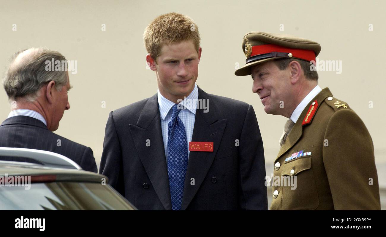 Prince Harry, accompanied by Prince Charles, arrives at Sandhurst Royal ...
